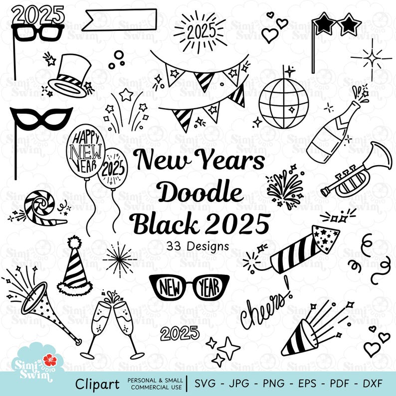 Doodle New Years 2025 Svg | Celebration Svg Clipart | New Years Eve Svg ...