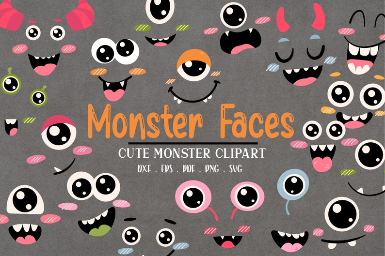 Cute Halloween Monster Faces Clipart Svg | Cute Halloween Svg | Face ...