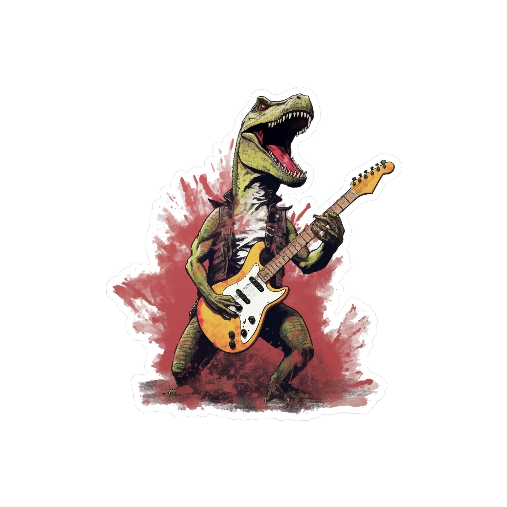 T-rex Dinosaur Playing Electric Guitar Vinyl Sticker / Decal - 6 Sizes ...