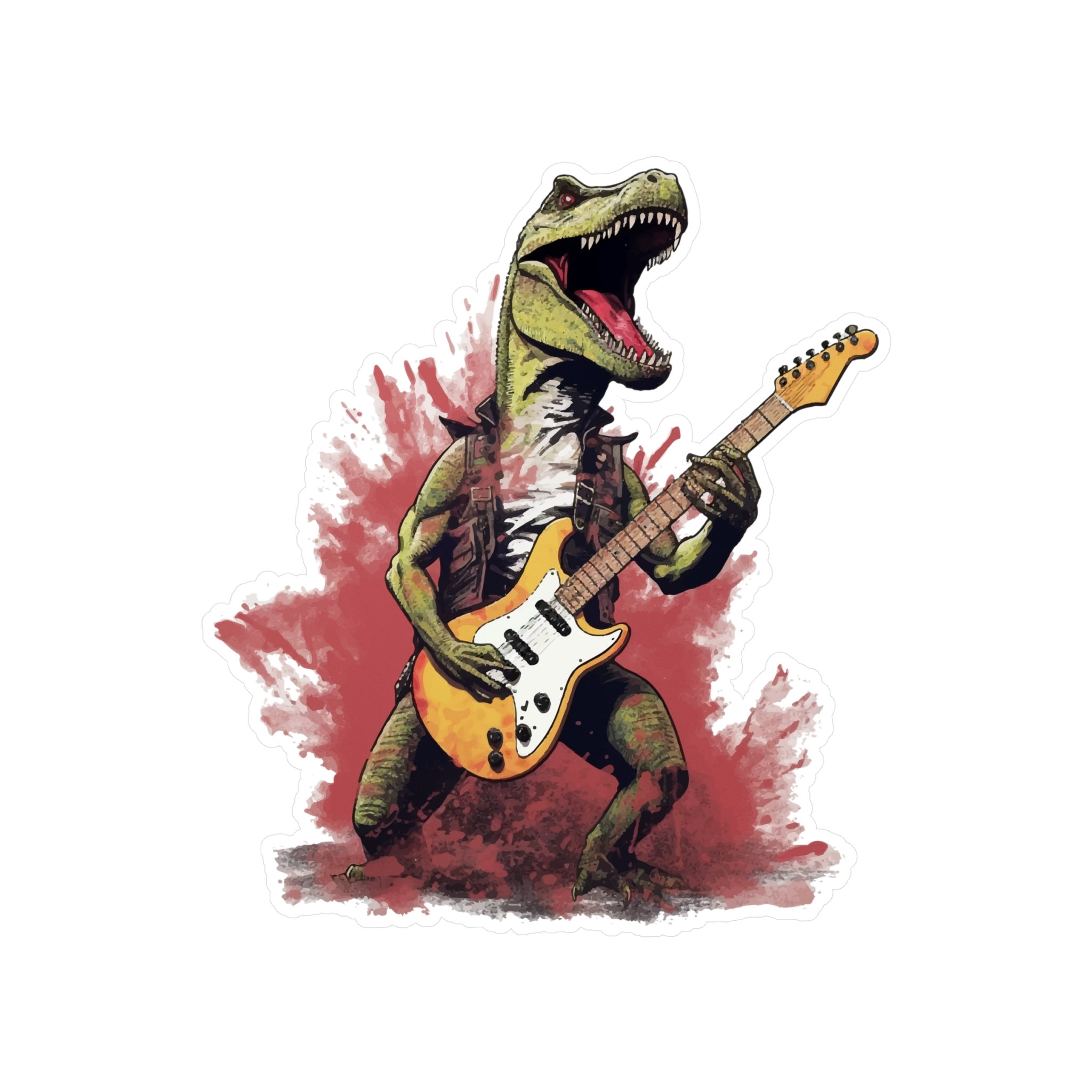 T-rex Dinosaur Playing Electric Guitar Vinyl Sticker / Decal - 6 Sizes ...