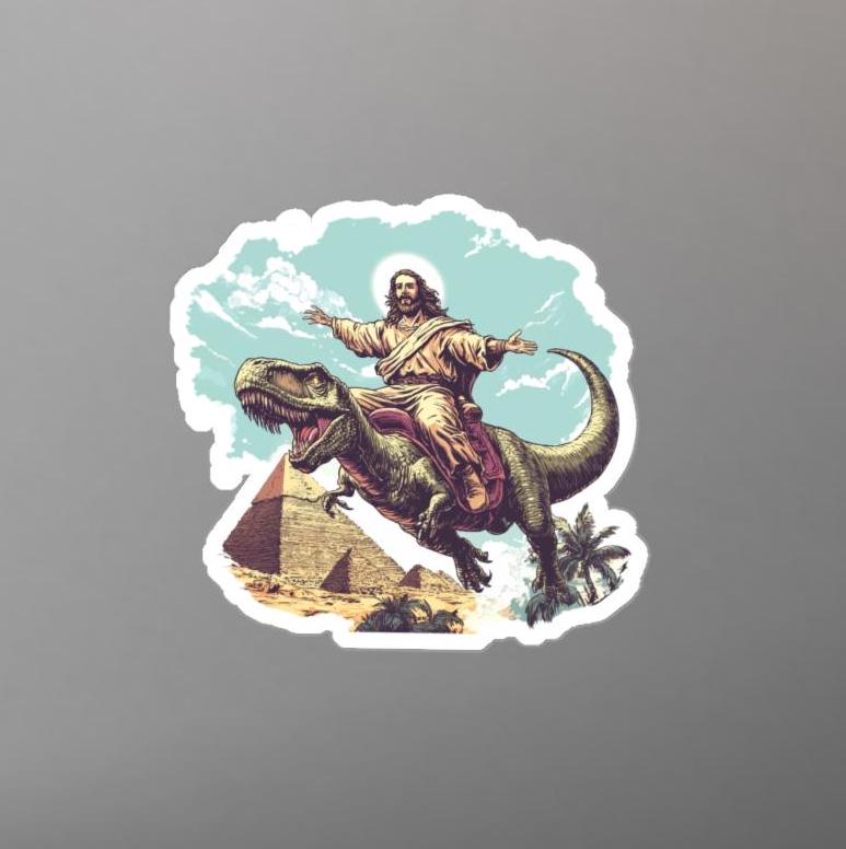 Jesus Riding a T-rex Dinosaur - Vinyl Sticker / Decal - 4 Sizes - Funny ...