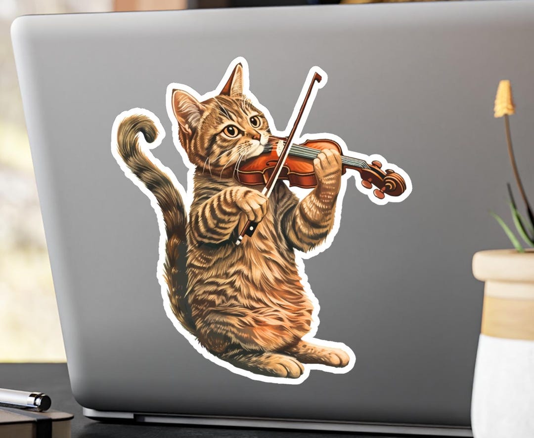 Tabby Cat / Kitten Playing Violin Vinyl Sticker / Decal - 4 Sizes ...