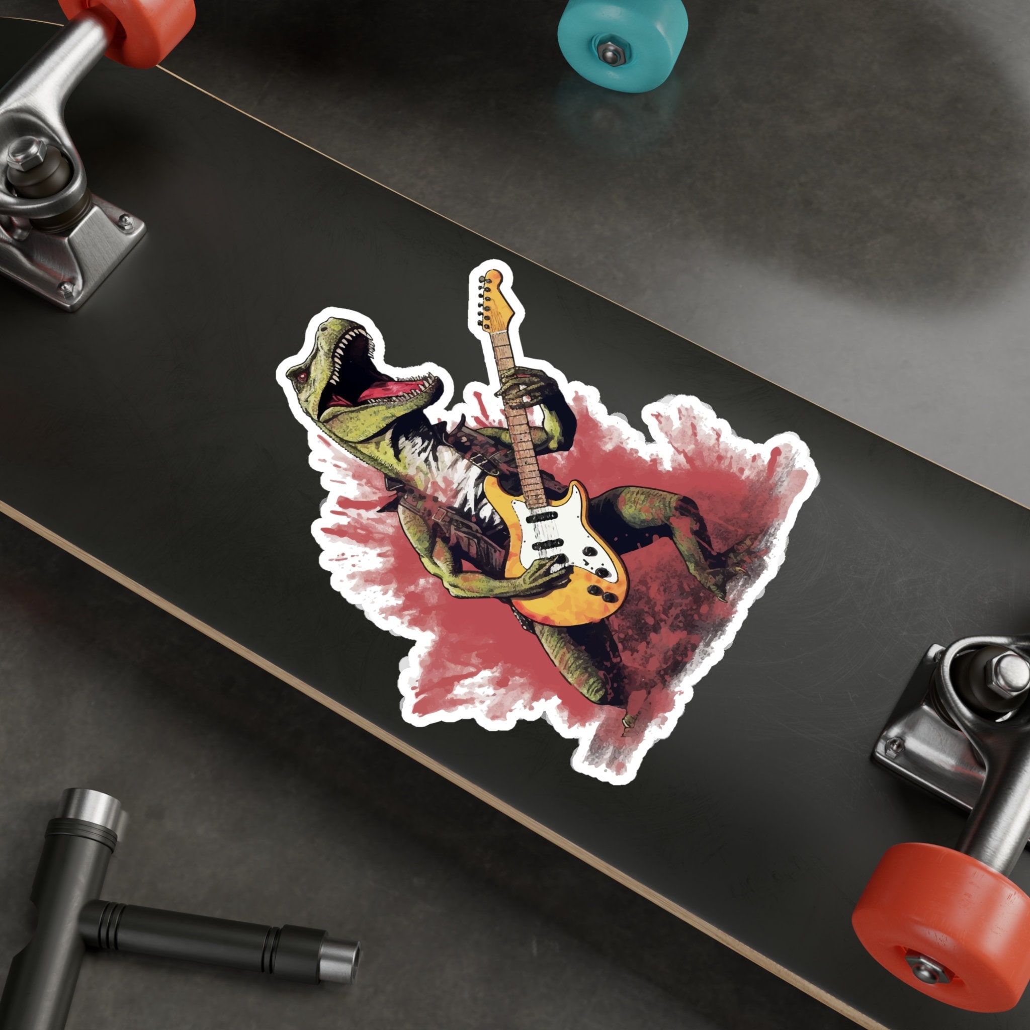 T-rex Dinosaur Playing Electric Guitar Vinyl Sticker / Decal 6 Sizes ...