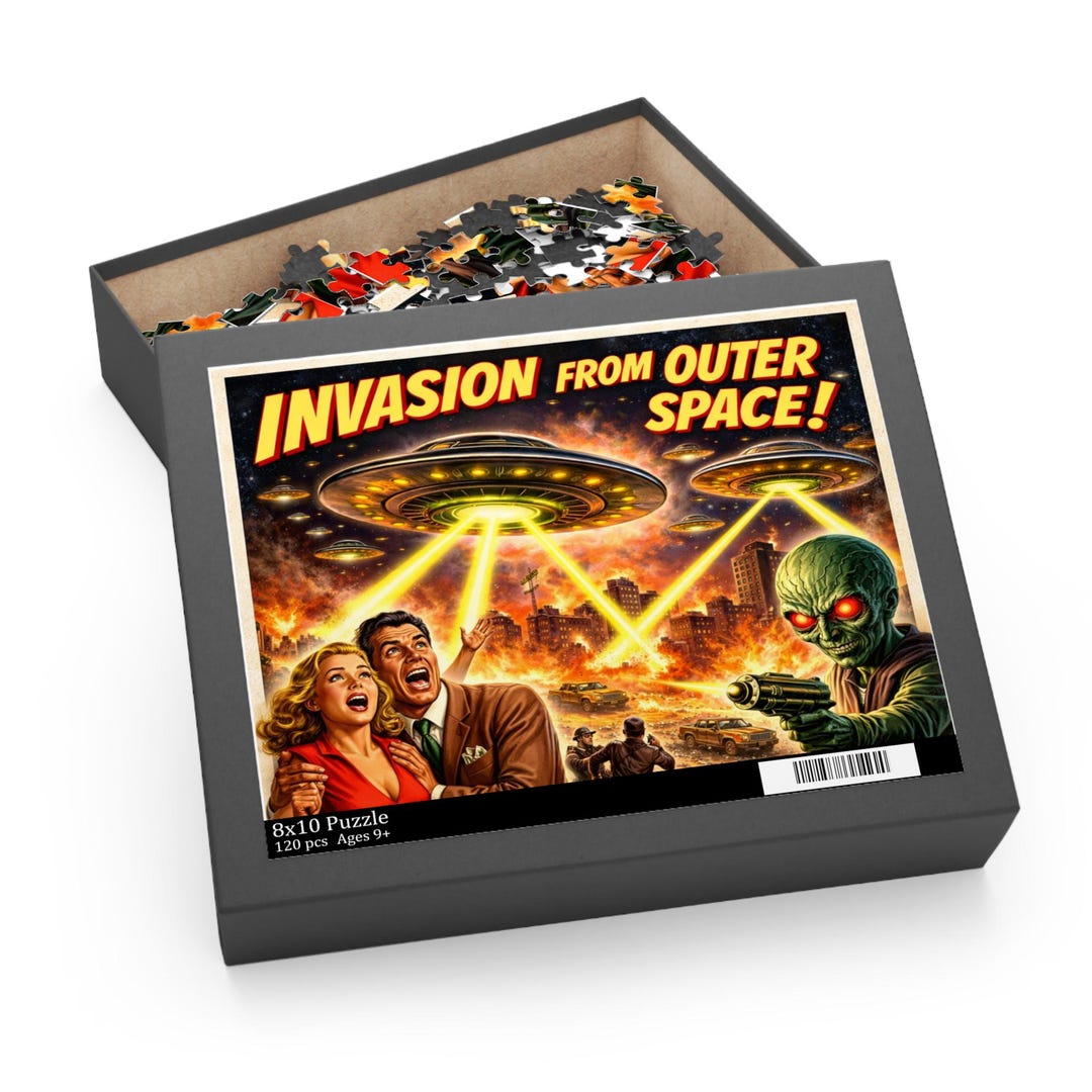 1950s Retro Sci-fi Alien Invasion Jigsaw Puzzle -| 120, 252 or 500 ...