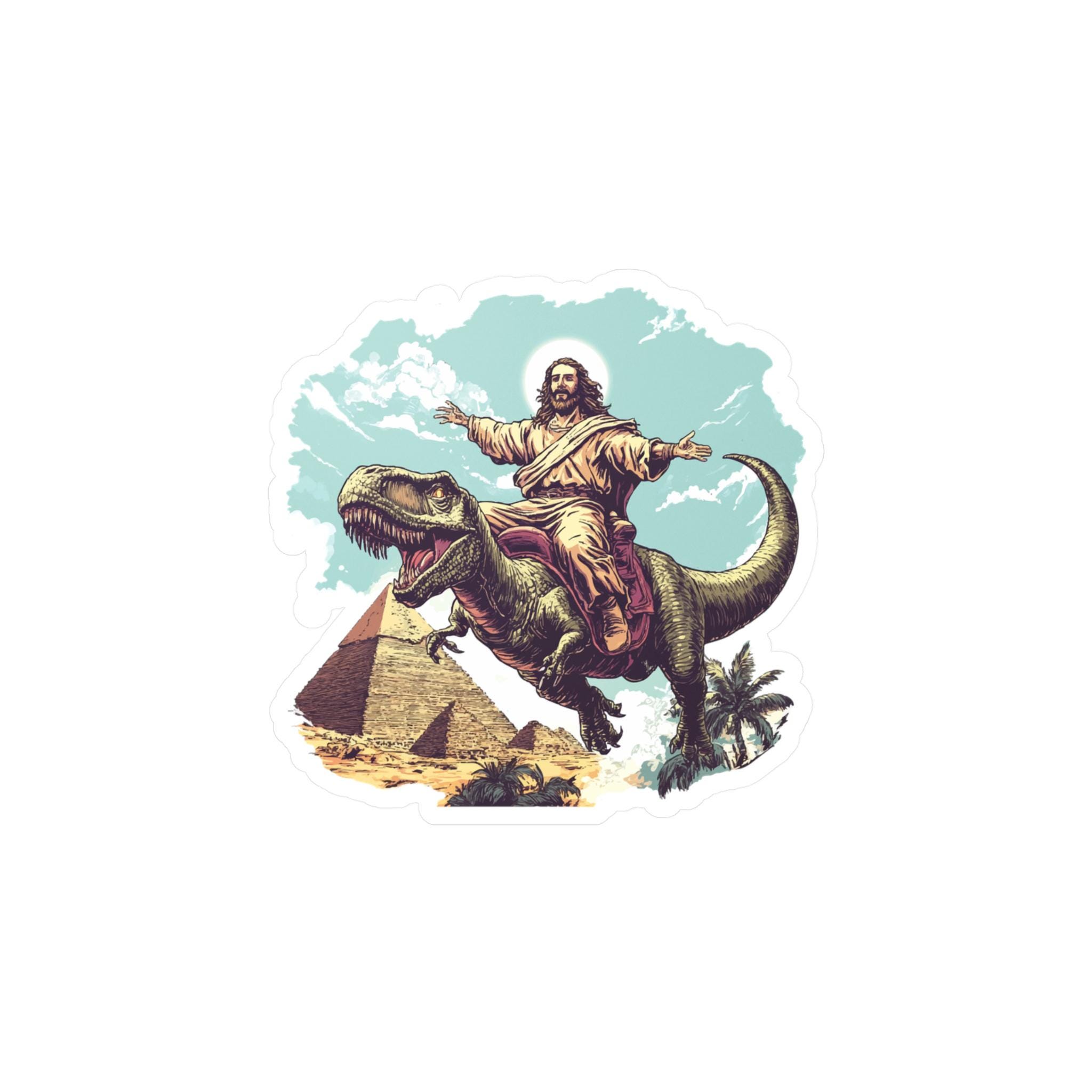 Jesus Riding a T-rex Dinosaur - Vinyl Sticker / Decal - 4 Sizes - Funny ...