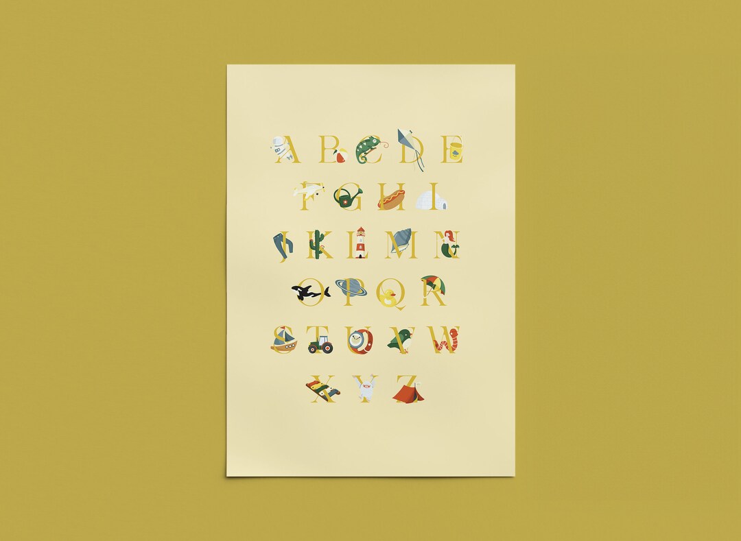 Yellow ABC Poster for Children animals Animal Alphabet. Different Sizes ...