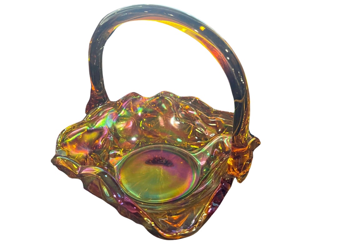 Murano Carnival Glass Basket, Carnival Glass Basket, Glass Baskets ...