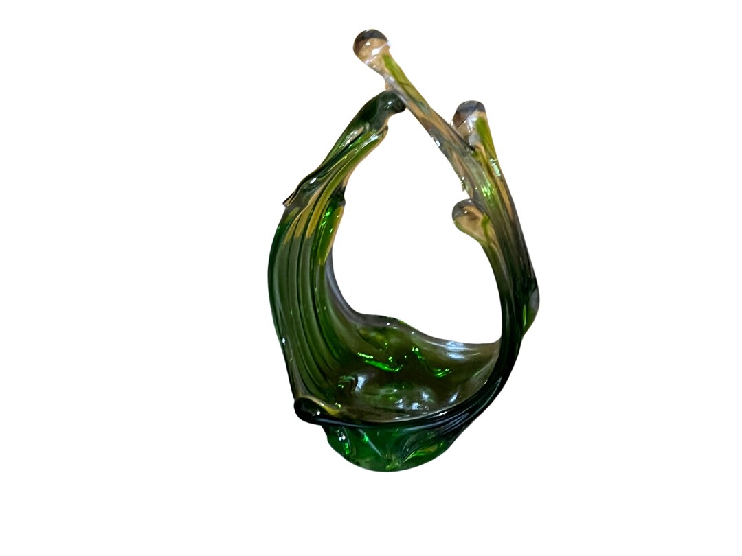 Green Murano Style Stretch Glass Basket: Elegant Centerpiece (5"x4") - Etsy