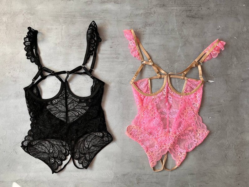 Extreme Open Crotch Bodysuit Emerald Body Lingerie See Through Lace Bodysuit With Garter Belt Etsy