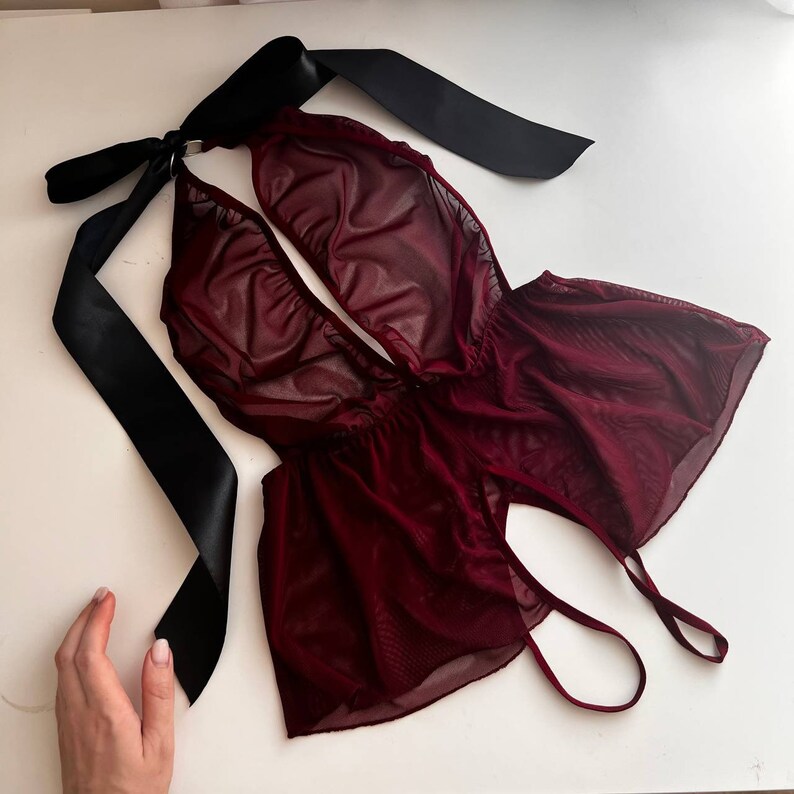 Sheer Mesh Open Crotch See Through Bodysuit Open Bottom Crotchless ...