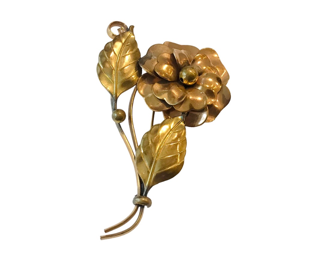 Pretty Vintage Mid Century Metal Floral Brooch Pin, Gold-tone Retro ...