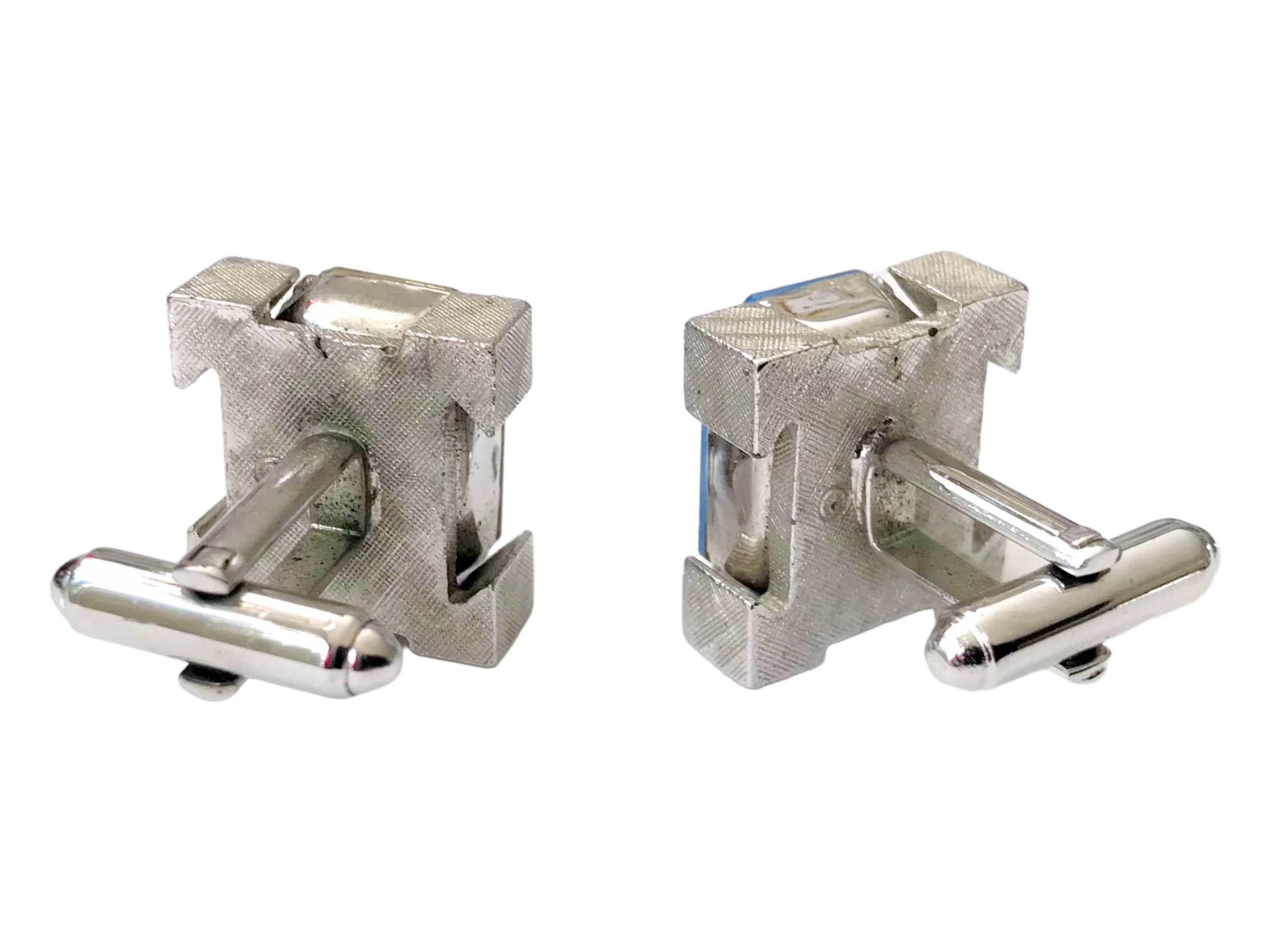 Mod Vintage Cufflinks, Artic Blue Smooth Glass, Rectangular Silvertone ...