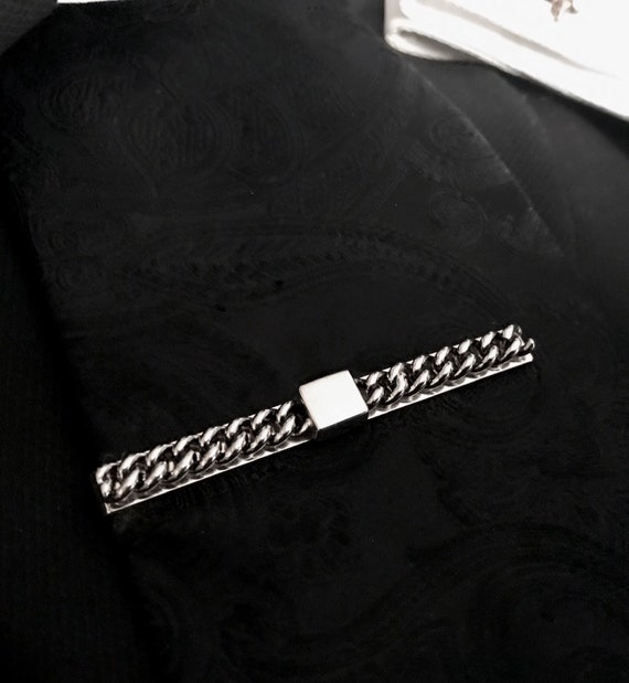 Vintage Swank Tie Bar: Silvertone Chain, Mid Century … - Gem