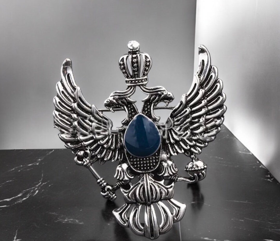Noble Crest Lapel Pin, Silvertone Double-headed Crowned Eagles Royal ...