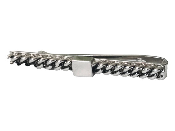 Vintage Swank Tie Bar: Silvertone Chain, Mid Century … - Gem