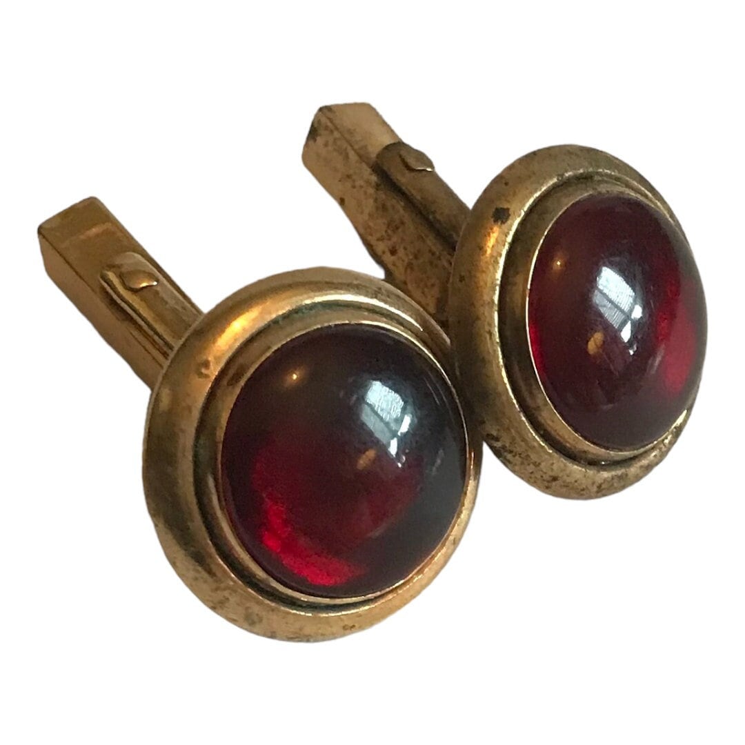 Round Retro Cuff Links, Mid Century Vintage Design, Red Resin and Gold ...