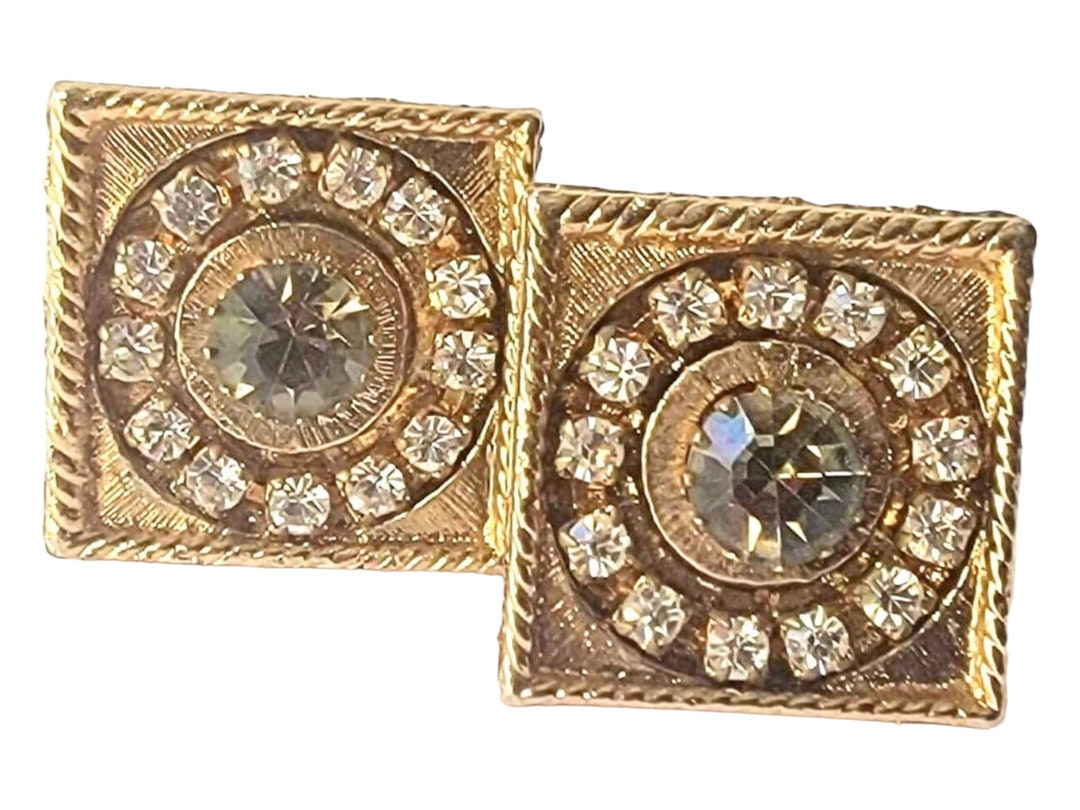 Mid Century Modern Rhinestone Cufflinks: Goldtone Square Bling - Etsy