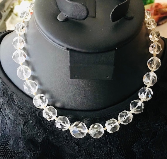 Single Strand 16” Vintage Rock Crystal Necklace, Deco… - Gem