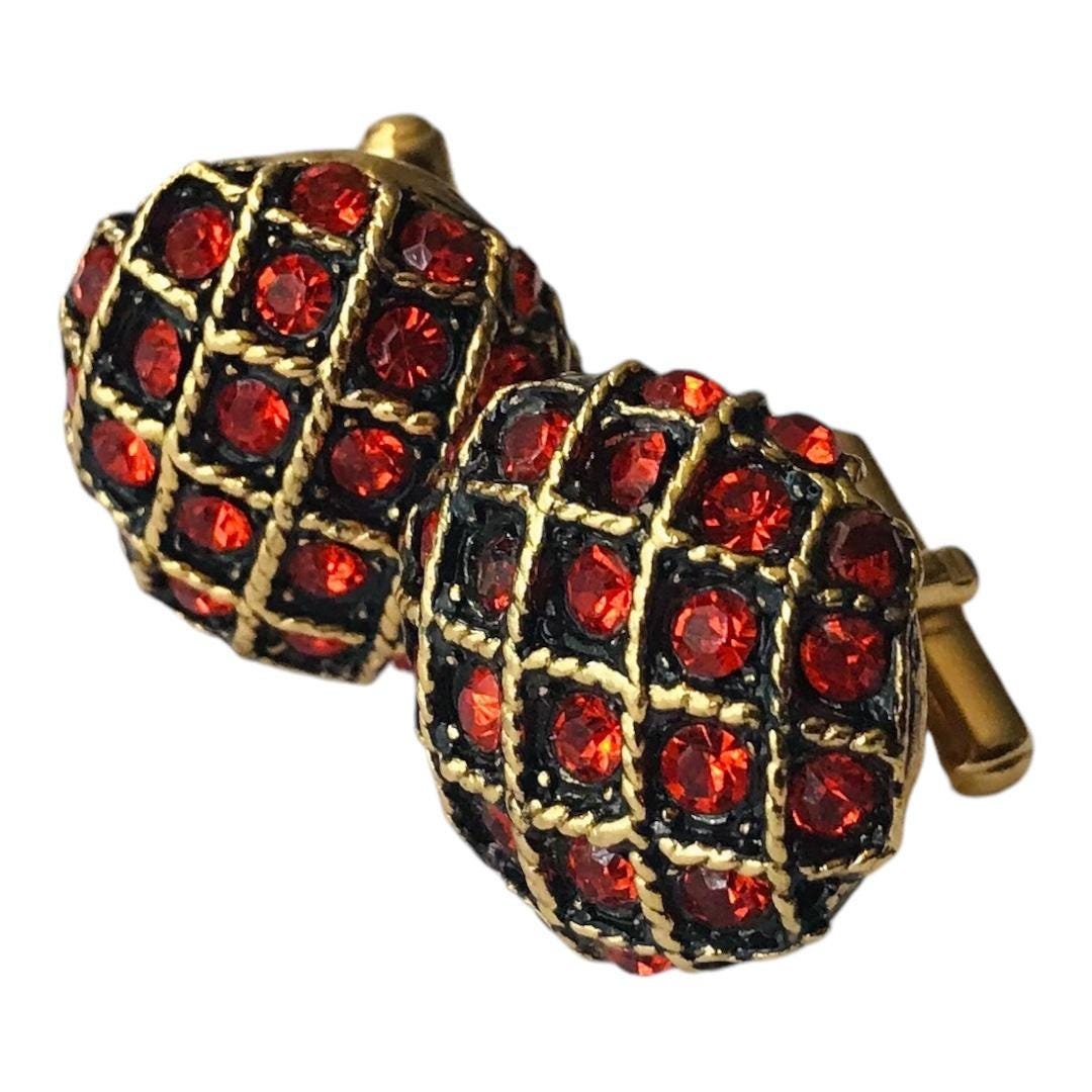1960s Design, Round Button Retro Red Vintage Cufflinks, Lattice Gold ...