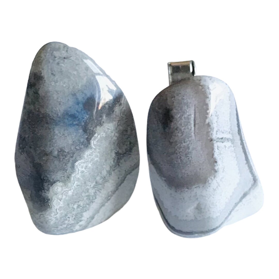 Gray White Vintage Cuff Links, Handsome Natural Agate Stone in Silver ...