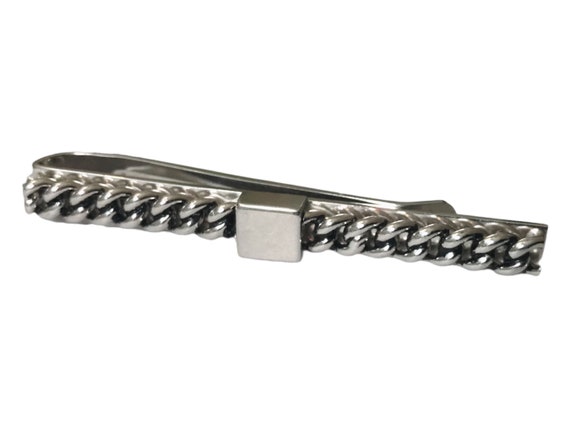Vintage Swank Tie Bar: Silvertone Chain, Mid Century … - Gem