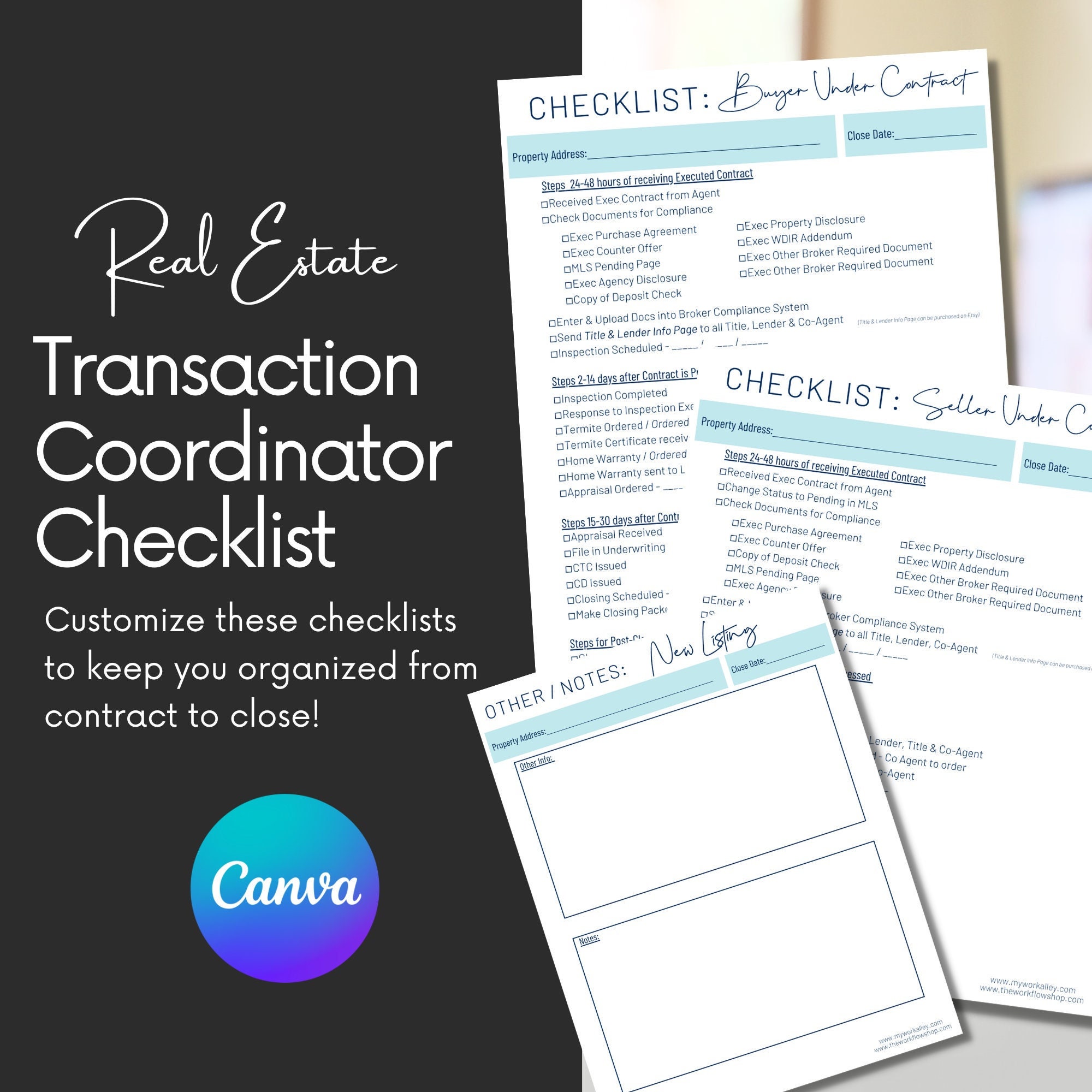 Real Estate Checklist Template Canva Transaction Coordinator Management ...