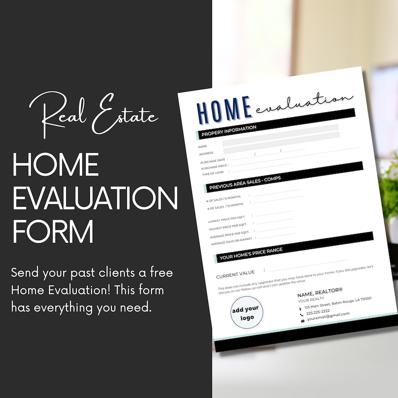 Home Evaluation Form | Real Estate | Canva | Transaction Coordinator ...