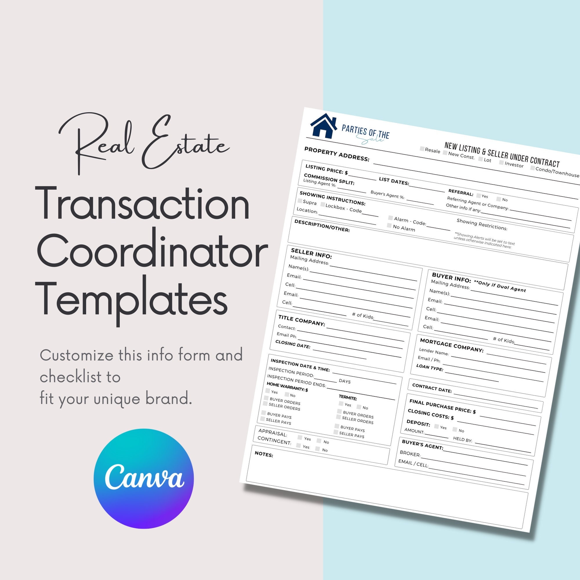 Checklist for Real Estate Transaction Coordinator Template Canva ...