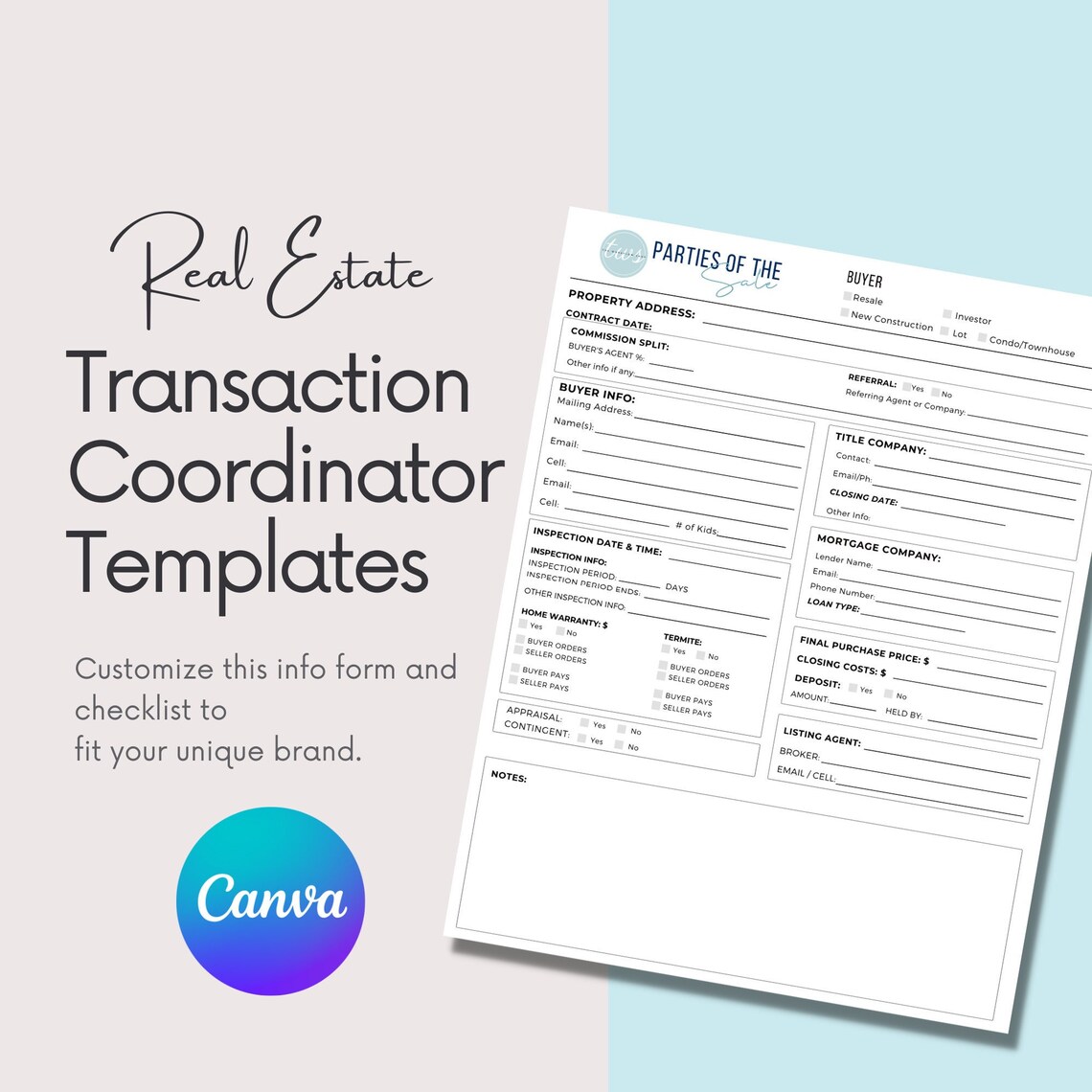 Real Estate | Transaction Log | Buyer | Transaction Coordinator | CANVA ...
