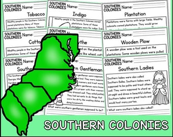 K-2 Reading Practice Worksheets, Southern Colonies Passages, Southern ...