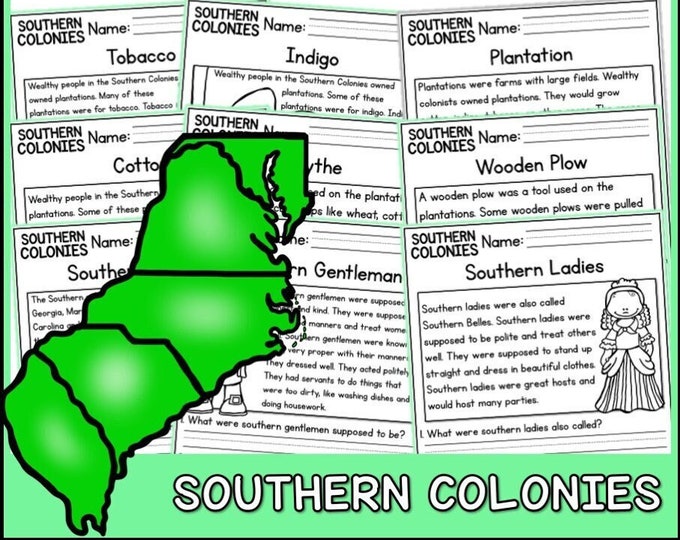 K-2 Reading Practice Worksheets, Southern Colonies Passages, Southern ...