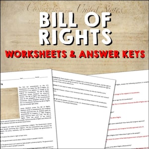 Bill of Rights US Constitution Reading Worksheets Answer Keys 6-12 ...
