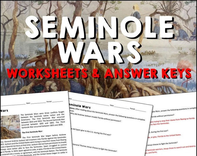 Seminole Wars Andrew Jackson Reading Worksheets and Answer Keys, Us ...