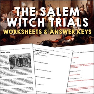 Salem Witch Trials Reading Worksheets and Answer Keys, American History ...