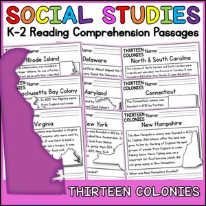 13 Colonies Reading Comprehension Passages K-2 Homeschool - Etsy