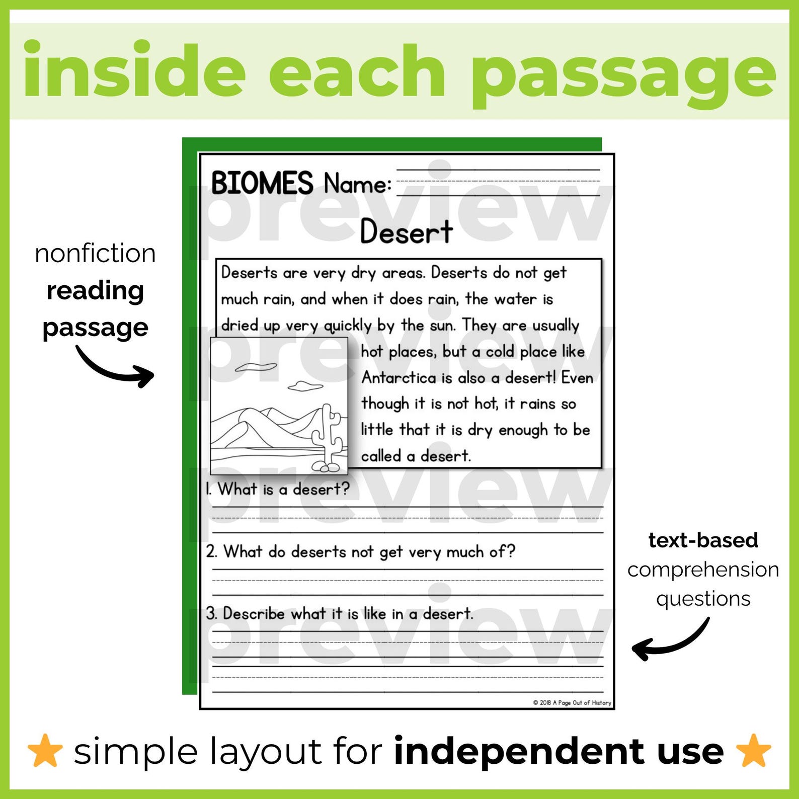 K-2 Reading Comprehension Pages for 1st and 2nd Grade, Biomes Passages ...