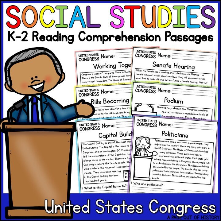 US Congress Reading Comprehension Passages K-2 Homeschool | Etsy