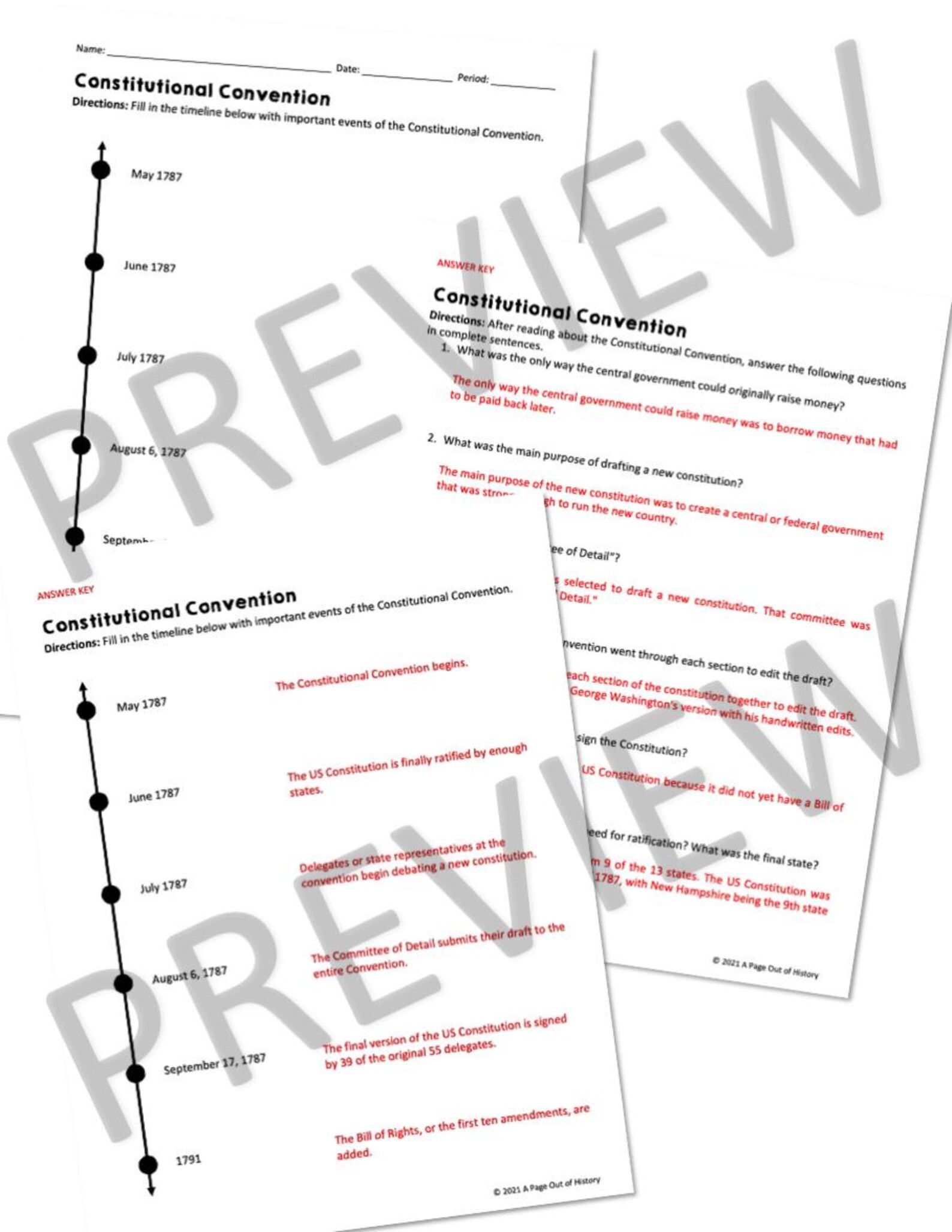 Constitutional Convention Reading Worksheets and Answer Keys | 6-12 ...