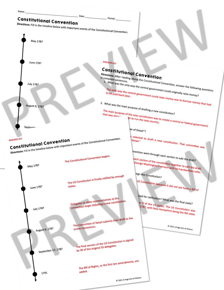 Constitutional Convention Reading Worksheets and Answer Keys | 6-12 ...