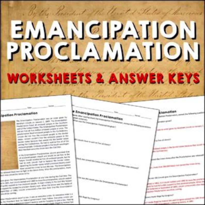 Emancipation Proclamation Civil War Reading Comprehension Worksheets ...