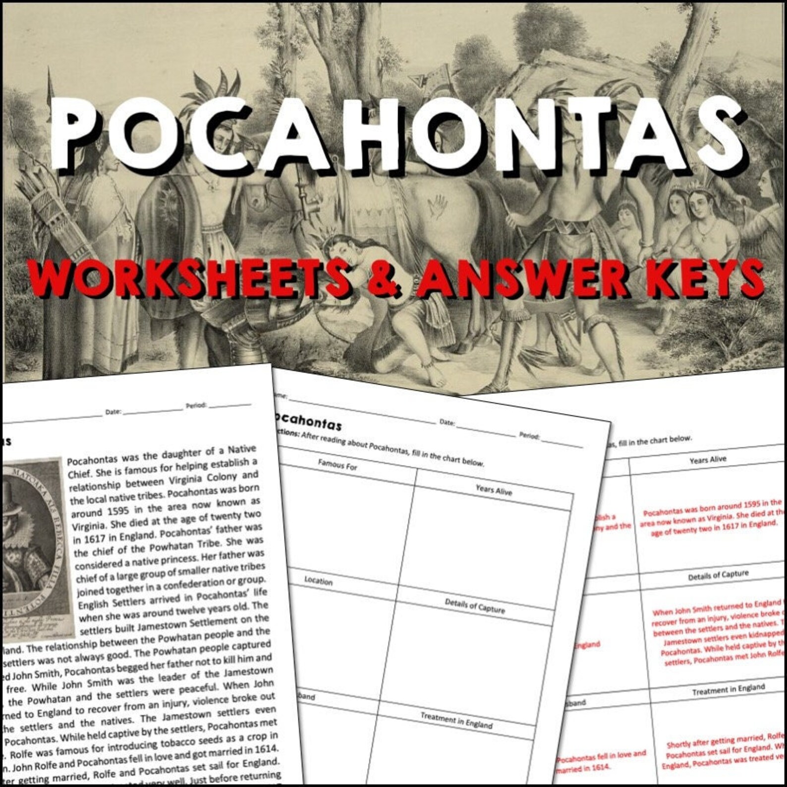 Pocahontas Reading Worksheets and Answer Keys | 6-12 | Homeschool ...