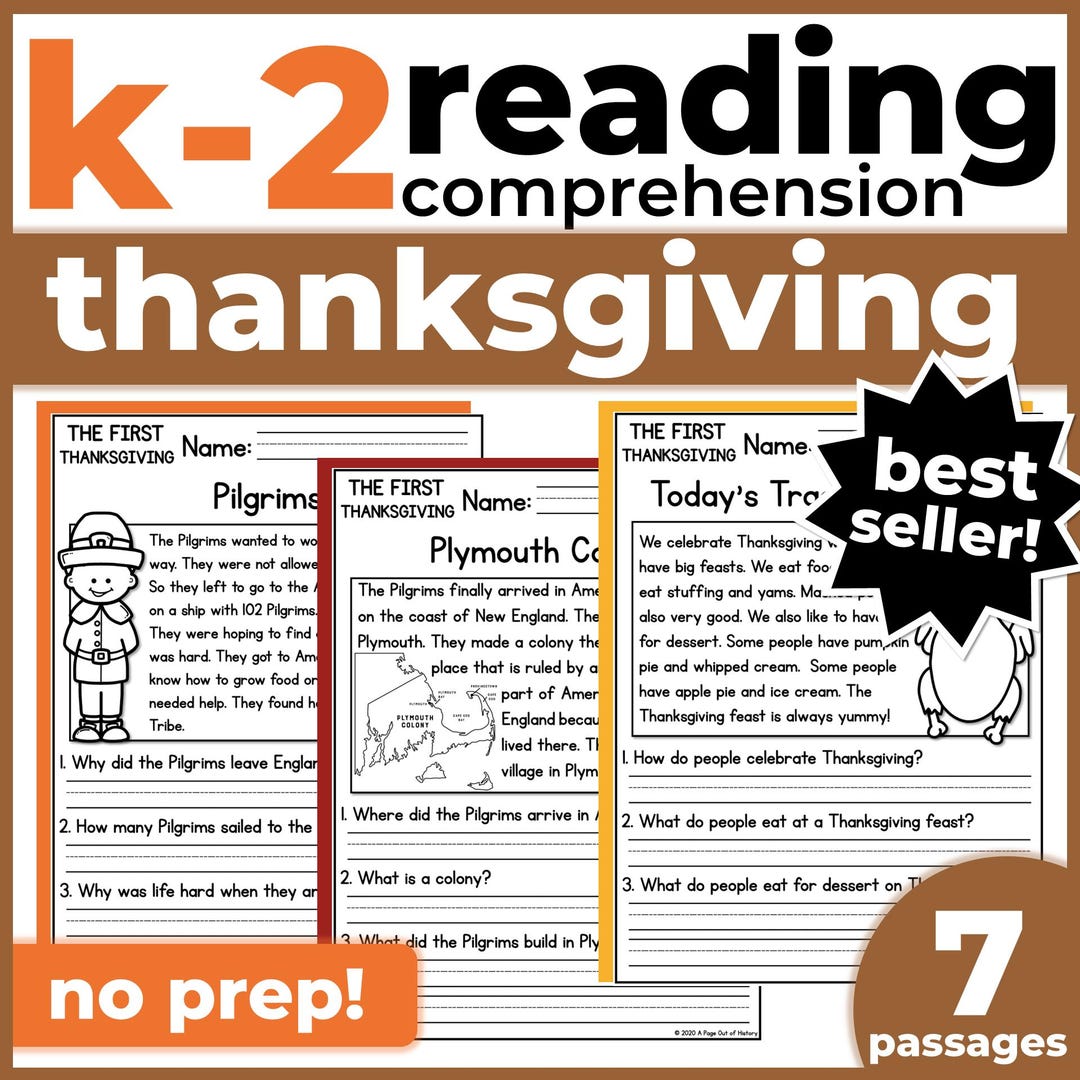 1st 2nd Grade Reading Comprehension | the First Thanksgiving Passages ...