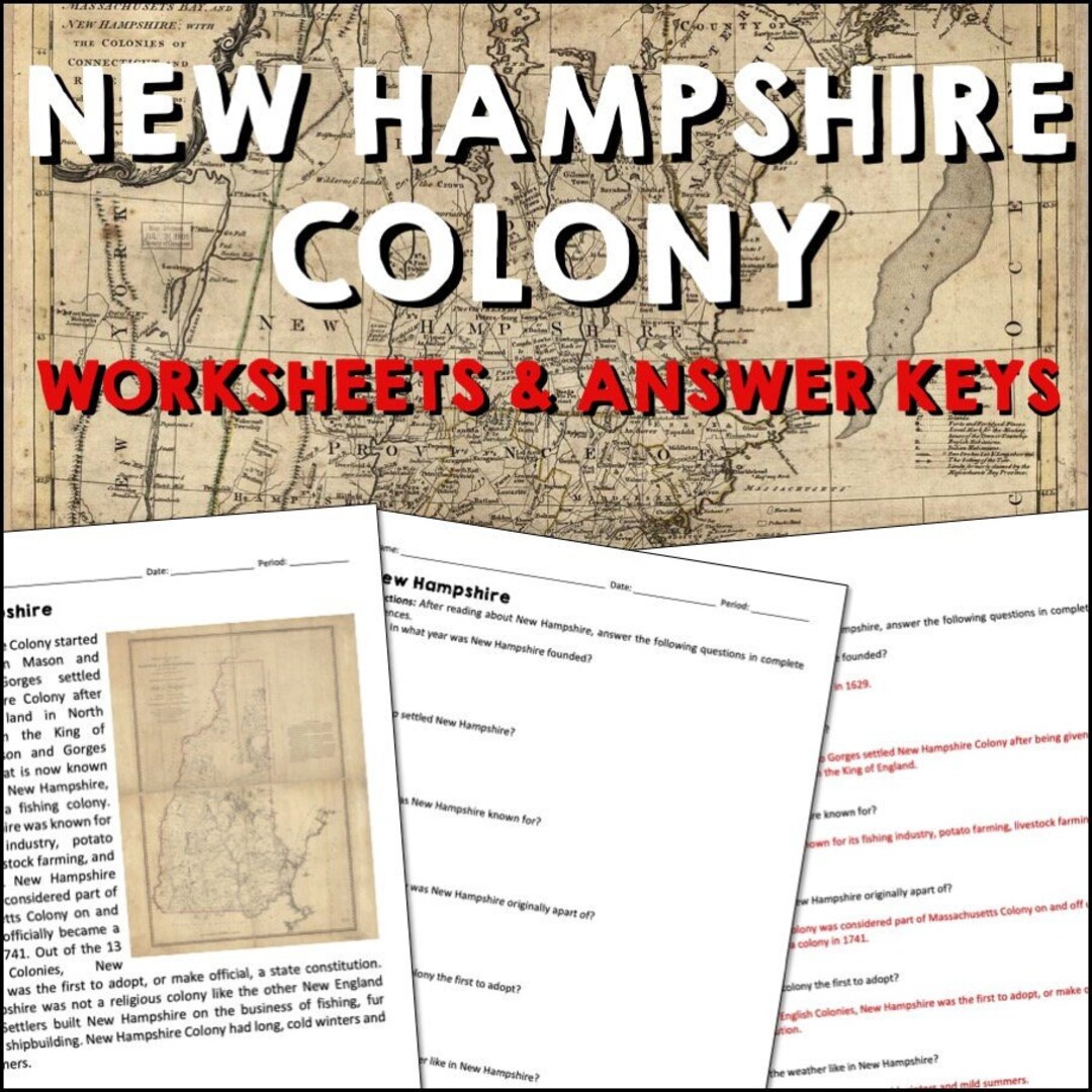 New Hampshire Colony Reading Practice Worksheets and Answer Keys, US ...