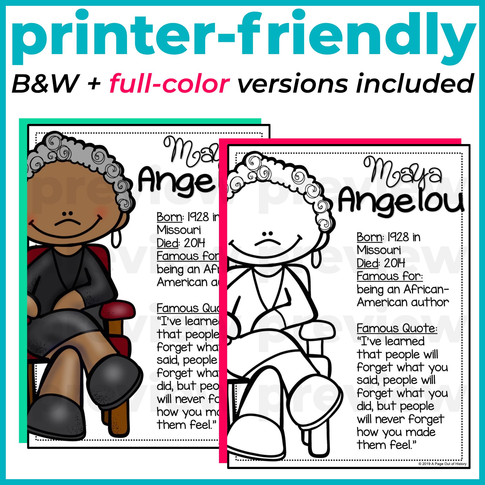 Upper Elementary Reading Activities | Maya Angelou Printable Biography ...