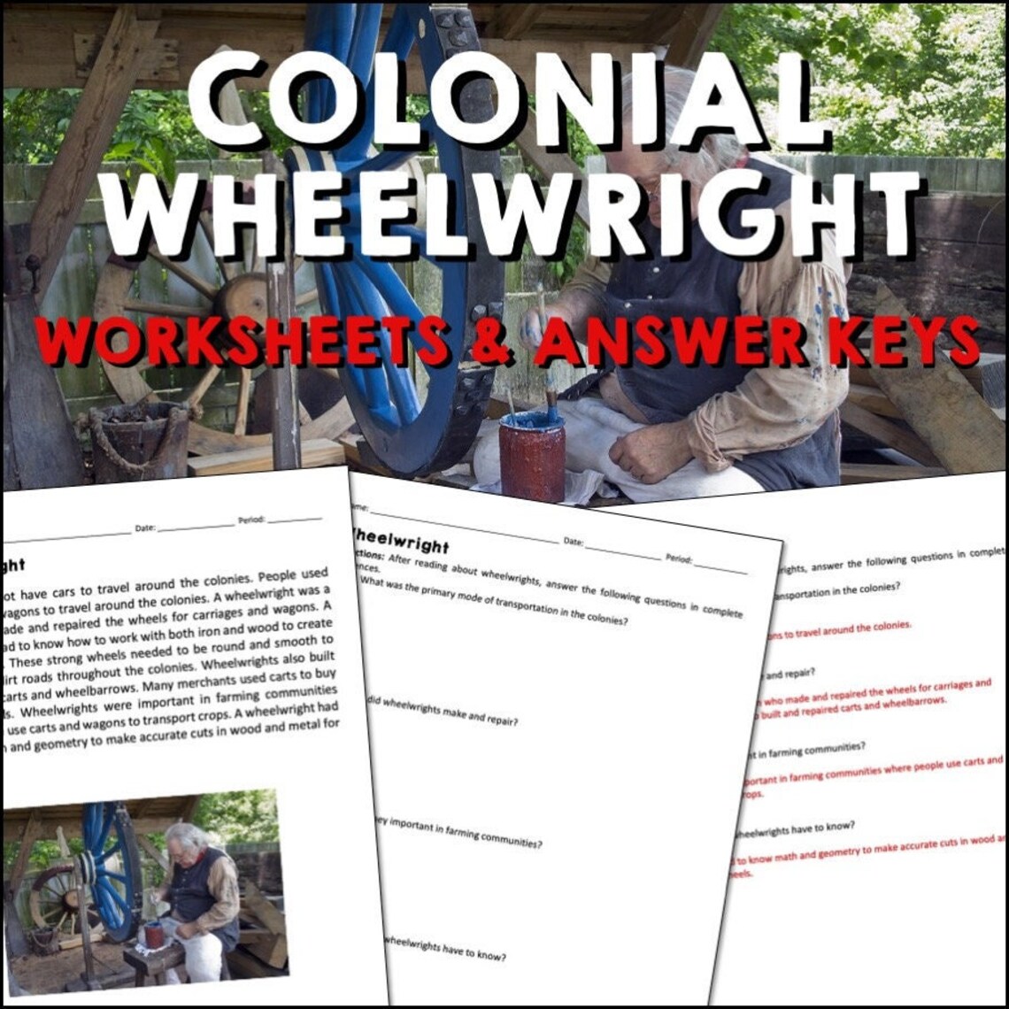 Colonial Wheelwright Reading Worksheets and Answer Keys | 6-12 ...