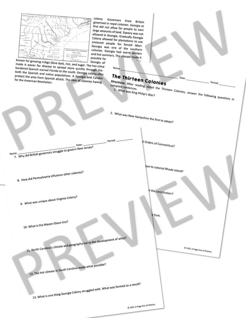 Thirteen Colonies Reading Worksheets and Answer Keys | 6-12 ...