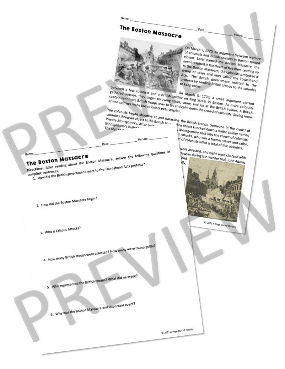 Boston Massacre Reading Worksheets and Answer Keys | 6-12 | Homeschool ...