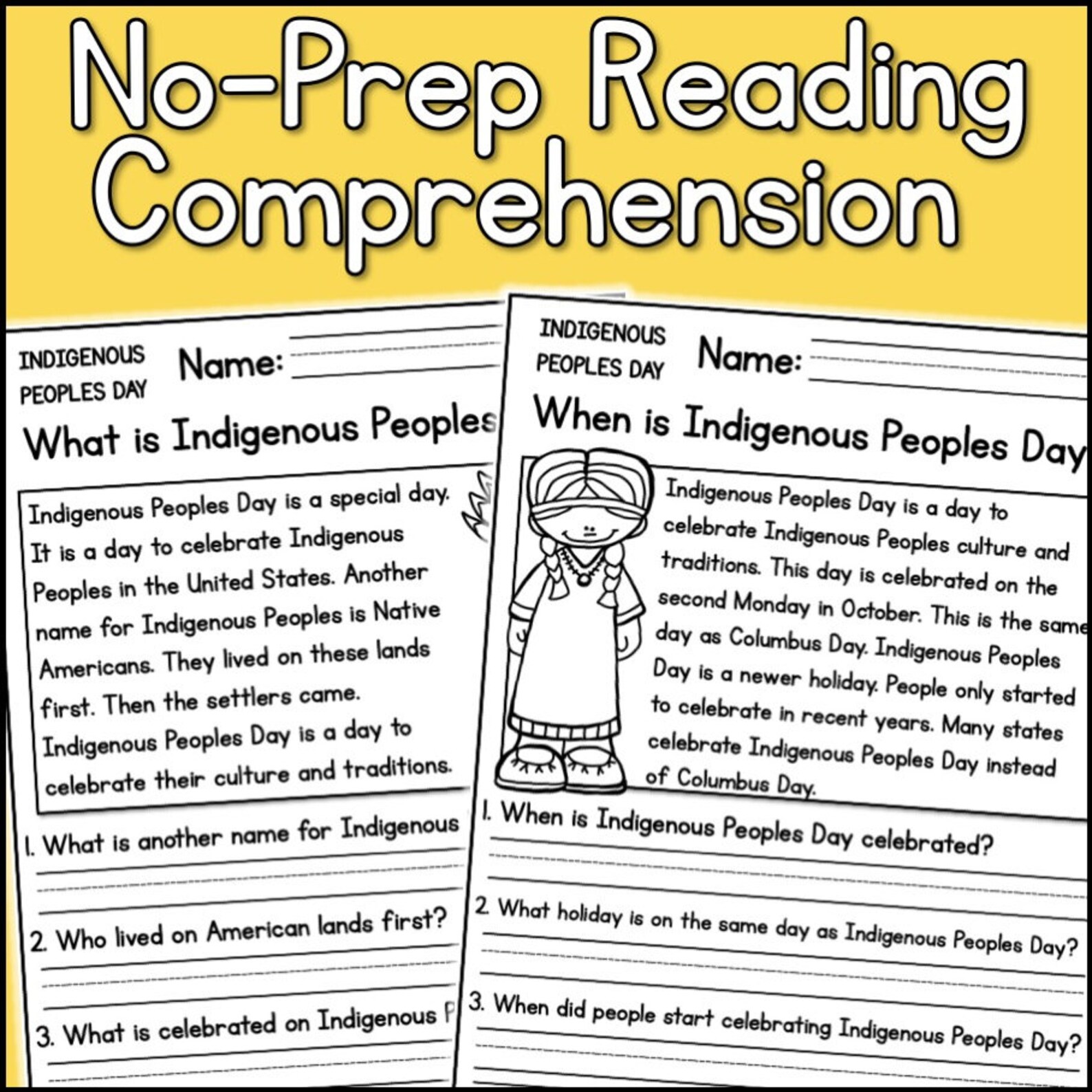K-2 Reading Practice 1st 2nd Grade Worksheets, Indigenous Peoples Day ...