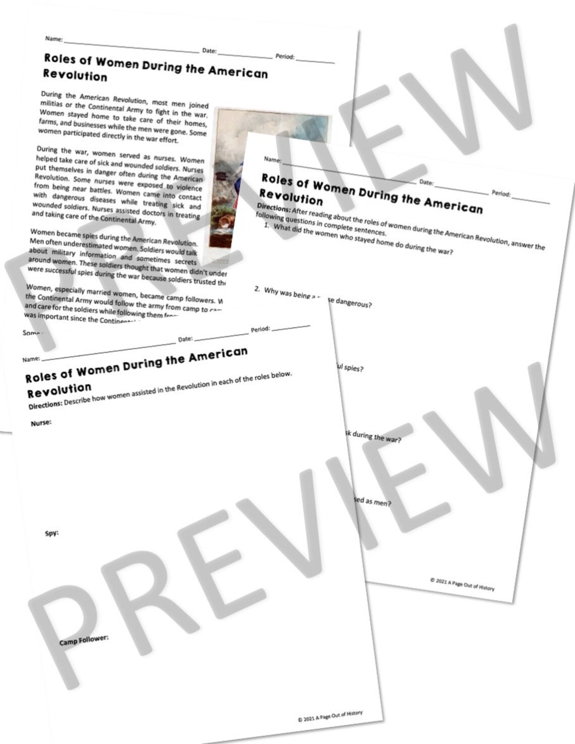 Roles of Women During the American Revolution Reading Worksheets and ...