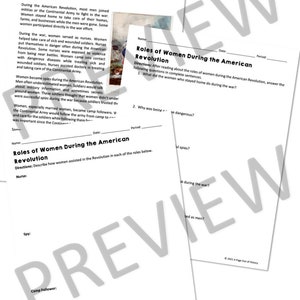 Roles of Women During the American Revolution Reading Passages, US ...